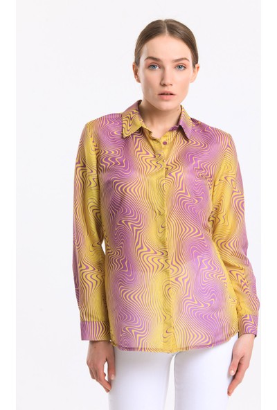 Fever Kadın Grafik Desenli Gömlek 5667035 Sarı