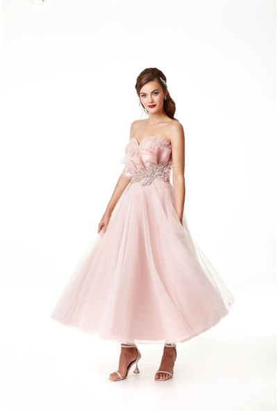 Ömür Inn Kadın Midi Boy Abiye Elbise 6452407 Pudra