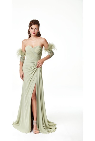 Ömür Inn Kadın Straplez Yaka Seyyar Kol Abiye Elbise 6452416 Çagla