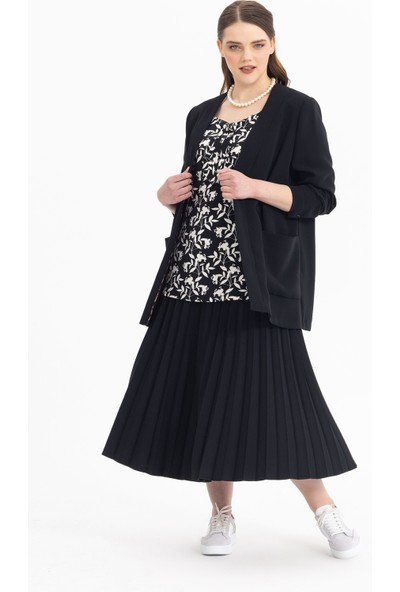 Galaxi Kadın Büyük Beden Cepli Blazer Ceket 3051003 Siyah