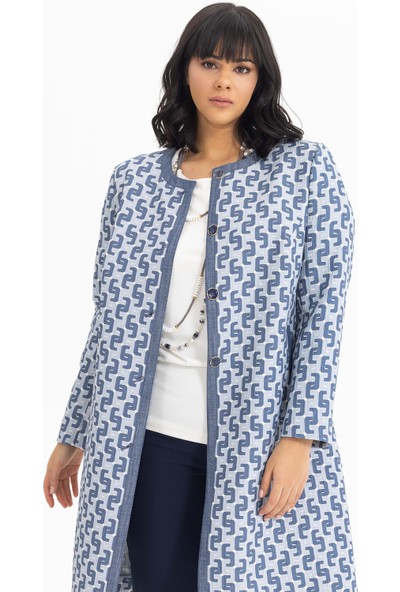 Galaxi Kadın Büyük Beden Geometrik Desenli Yuvarlak Yakalı Kap 3051011 Mavi Galaxi Kadın Büyük Beden Geometrik Desenli Yuvarlak Yakalı Kap 3051011 Mavi