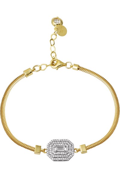 Bilezikci Beyaz Baget Taşlı Altın Bileklik