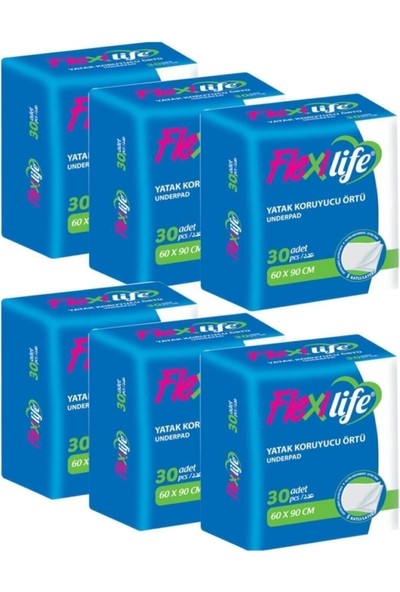 Flexi Life Flexilife Yatak Koruyucu Örtü 60X90CM 30'lu 6 Paket 180 Adet Flexi Life Flexilife Yatak Koruyucu Örtü 60X90CM 30'lu 6 Paket 180 Adet