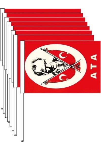 istegucte Türk Bayrağı Atatürklü Sopalı Orta Boy 10 Adet istegucte Türk Bayrağı Atatürklü Sopalı Orta Boy 10 Adet