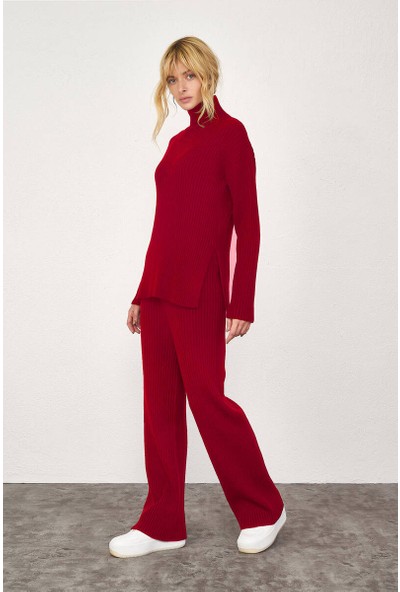 Sementa Boru Paça Triko Pantolon - Kırmızı