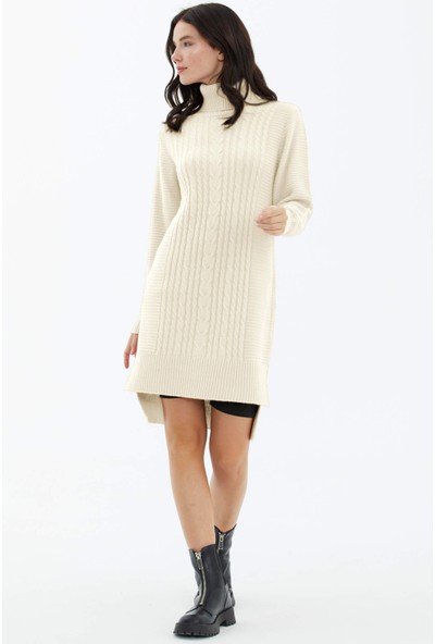 Sementa Tam Balıkçı Yaka Triko Tunik - Kemik