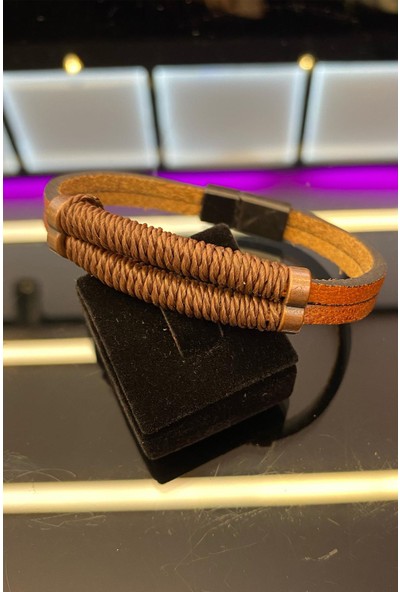 Bahels Erkek Deri Bileklik Kahve Renk Manyetik Toka Bileklik