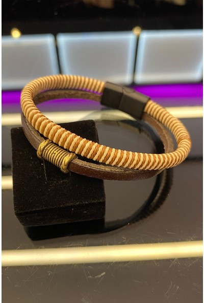 Bahels Erkek Deri Bileklik Kahve Renk Manyetik Toka Bileklik