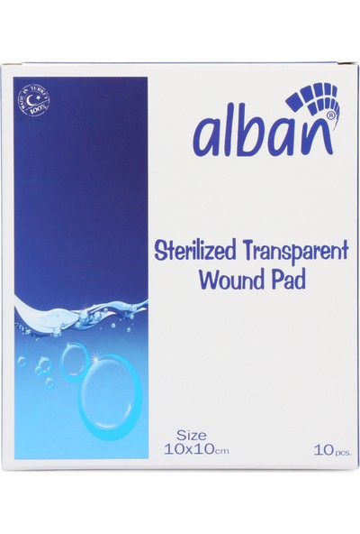 Alban Steril Şeffaf Yapışkanlı Yara Bandı 10CMX10CM (10 Lu) 1 Koli 52 Kutu Alban Steril Şeffaf Yapışkanlı Yara Bandı 10CMX10CM (10 Lu) 1 Koli 52 Kutu