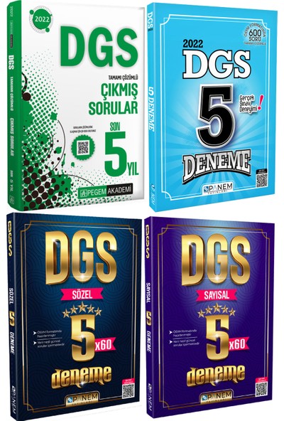 Pegem Yayınları DGS Son 5 Yıl + Panem Sayısal-Sözel-Genel 5 Deneme Seti(Son 5 Yıl Çıkmış Sorular + 15 Deneme)