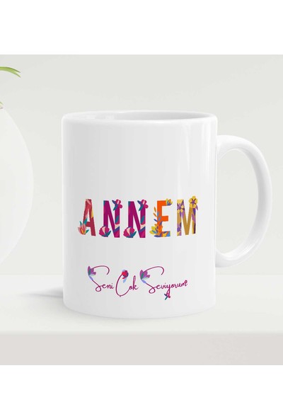 Hediyegman Anneler Gününe Özel Seni Çok Seviyorum Tasarımlı Baskılı Kupa Bardak