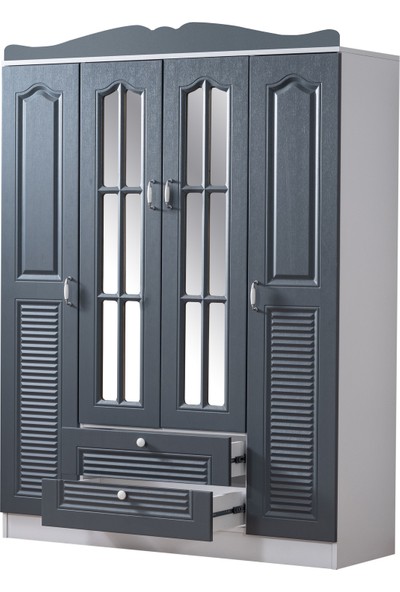 Setay Gardırop Country Kuzey 4 Kapaklı 2 Çekmeceli Aynalı Mdf Dolap