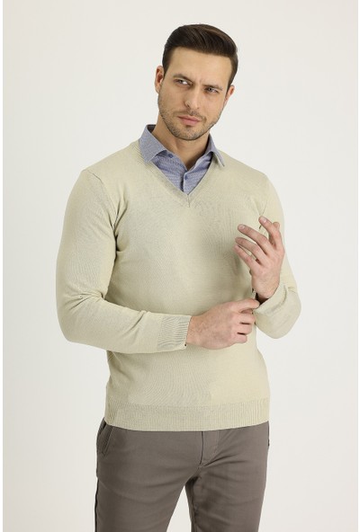 Kiğılı V Yaka Regular Fit Triko Kazak