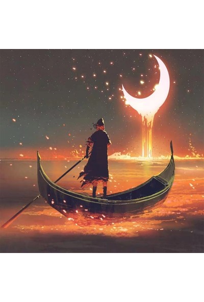 Anl Company Canvas Hilalde Kayık Sayılarla Boyama Seti Kasnaklı 70 x 90 cm