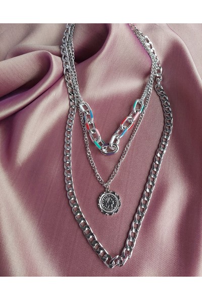 Dilek's Accessories Rodyum Kaplama 3'lü Zincir Kolye