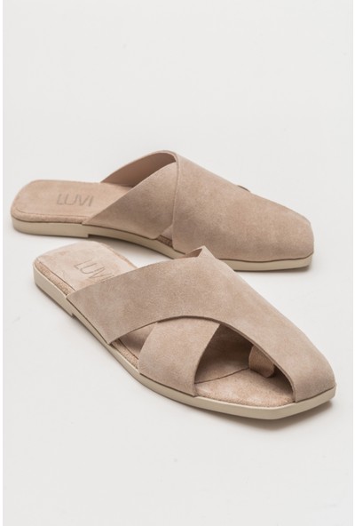 Land Bej Suet Hakiki Deri Kadın Terlik