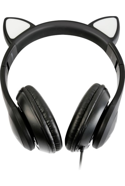 Polosmart FS56 Kedi Figürlü Kablolu Mikrofonlu Kulaküstü Kulaklık Siyah