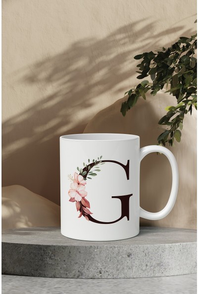 Gizeo Concept Kişiye Özel G Harfli Çiçekli Kupa Bardak Gizeo Concept Kişiye Özel G Harfli Çiçekli Kupa Bardak