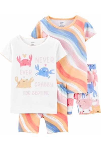 Carter's Küçük Kız Çocuk Yengeç Desenli Pijama Seti 4'lü Paket