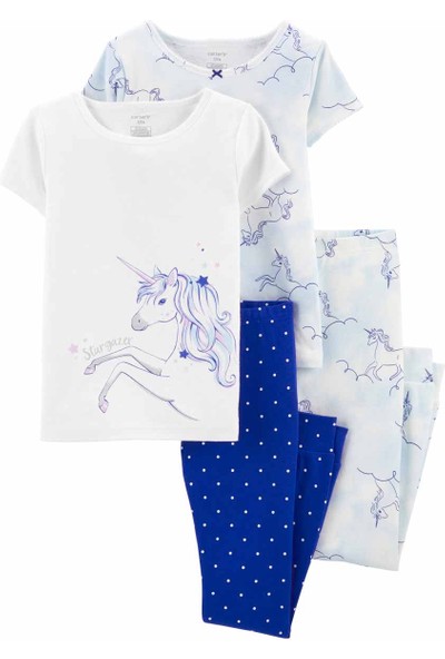 Carter's Kız Çocuk Unicorn Desenli Pijama Seti 4'lü Paket