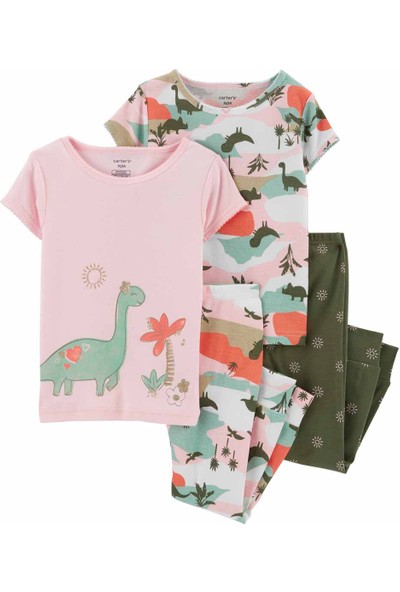 Carter's Küçük Kız Çocuk Dinazor Desenli Pijama Seti 4'lü Paket