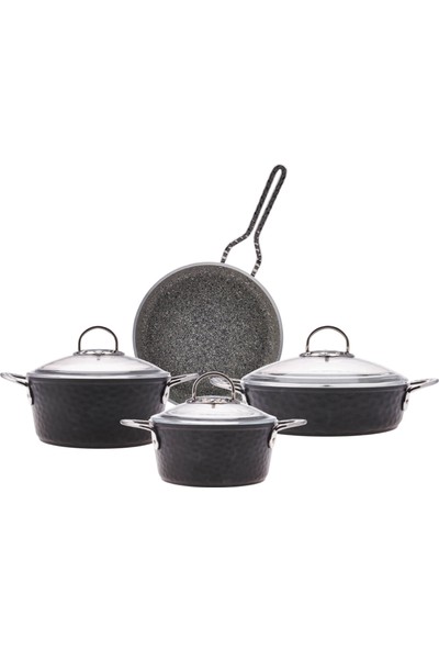 Emsan Nostalji 7 Parça Granit Tencere Seti Siyah Emsan Nostalji 7 Parça Granit Tencere Seti Siyah