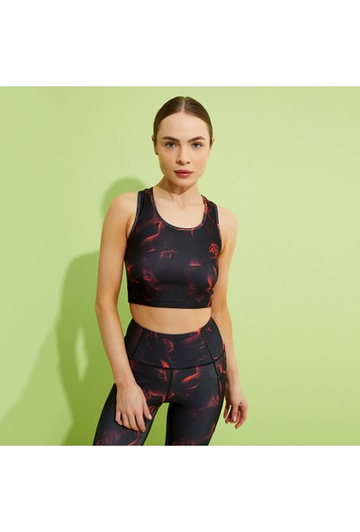 Ecrou Kadın Aktif Spor Kapsız Halter Büstiyer Kırmızı Duman Desen