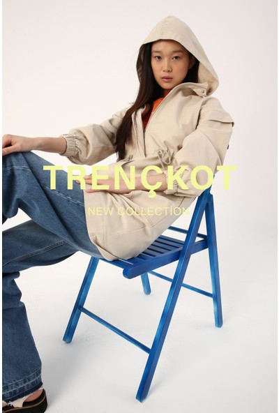 ALLDAY Kapüşonlu Baskılı Trençkot