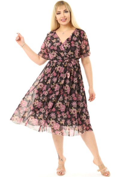 Modayız Kruvaze Yaka Büyük Beden Yazlık Elbise 17B-2083