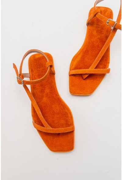 Tales Turuncu Süet Hakiki Deri Kadın Sandalet