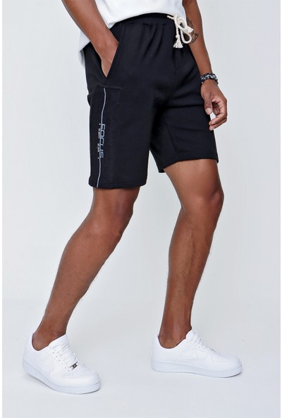 Tena Erkek Siyah Yan Parçalı Focus Baskılı Pamuk Şort