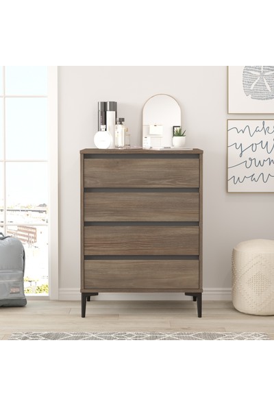Robin Home Linda Şifonyer 4 Çekmeceli 98CM Kahve-Antrasit Ln7-Ca Robin Home Linda Şifonyer 4 Çekmeceli 98CM Kahve-Antrasit Ln7-Ca
