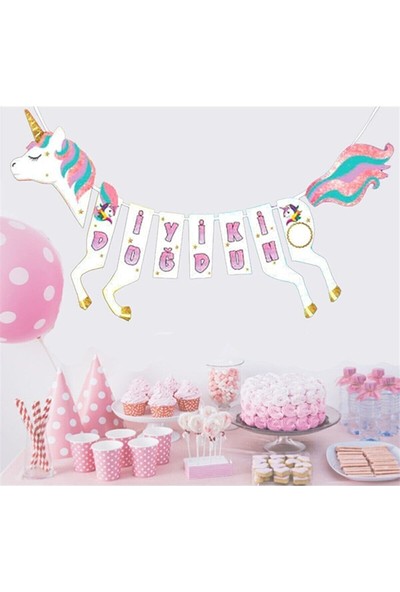 My Party Ready 3D Unicorn Iyiki Doğdun Banner My Party Ready 3D Unicorn Iyiki Doğdun Banner