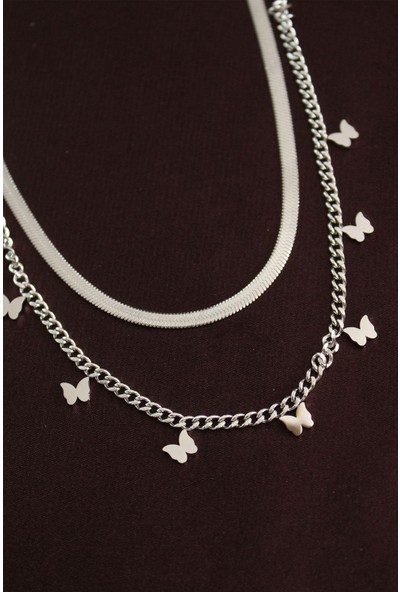 Clariss Çelik Gümüş Renk Minimal Kelebekli Italyan Zincirli Kolye