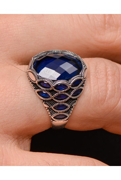 Prestige Gümüş Gümüş Erkek Yüzük Lacivert Zirkon Taşlı Zirkon Taş Süslemeli