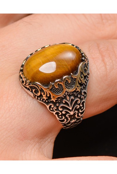 Prestige Gümüş Gümüş Erkek Yüzük Kaplangözü Taşlı