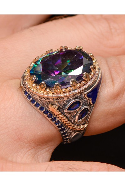 Prestige Gümüş Gümüş Erkek Yüzük Mistik Topaz Taşlı Zirkon Taş Süslemeli Prestige Gümüş Gümüş Erkek Yüzük Mistik Topaz Taşlı Zirkon Taş Süslemeli