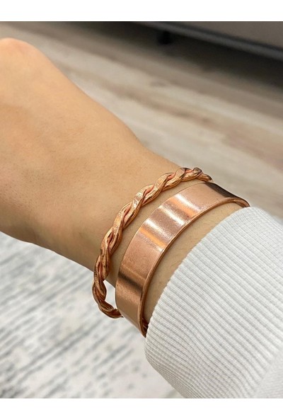 Kavele 2 Li Set Saf Bakır Bileklik -Burgu ve Düz Kavele 2 Li Set Saf Bakır Bileklik -Burgu ve Düz