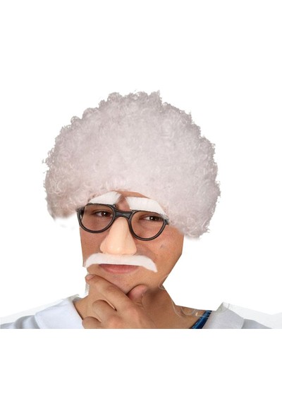Çılgın Profesör Albert Einstein Kıvırcık Saç ve Beyaz Bıyık Seti Çılgın Profesör Albert Einstein Kıvırcık Saç ve Beyaz Bıyık Seti