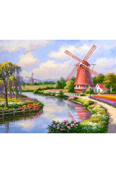 Hobi Tedarik Yel Değirmeni ve Nehir Çerçevesiz 40X50 Sayılarla Boyama Hobi Seti