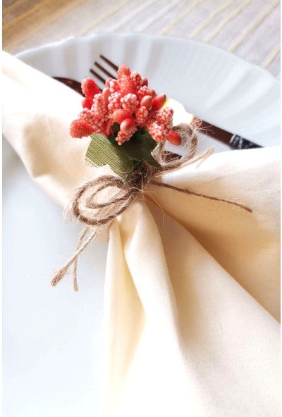 E-Sanat Evi 6 Adet Tomurcuk Çiçekli Doğal Ahşap Halkalı Peçete Yüzüğü