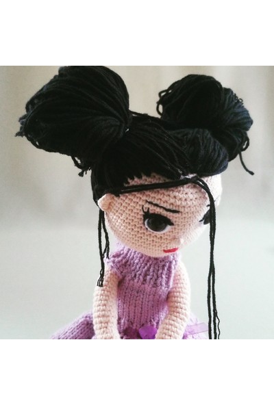 Des Biens Gür Saçlı Amigurumi Bebek, Organik Oyuncak Bebek, Kafası Dönebilen Kız Bebek, Uyku Arkadaşı