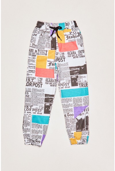 FullaModa Gazete Baskılı Çocuk Şalvar Eşofman Altı FullaModa Gazete Baskılı Çocuk Şalvar Eşofman Altı