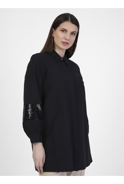 Alia Büyük Beden Kolları Payet Detaylı Tunik - Siyah - Alia