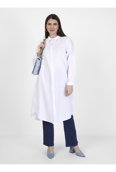 Alia Büyük Beden Doğal Kumaşlı Gizli Düğmeli Tunik - Beyaz - Alia Alia Büyük Beden Doğal Kumaşlı Gizli Düğmeli Tunik - Beyaz - Alia