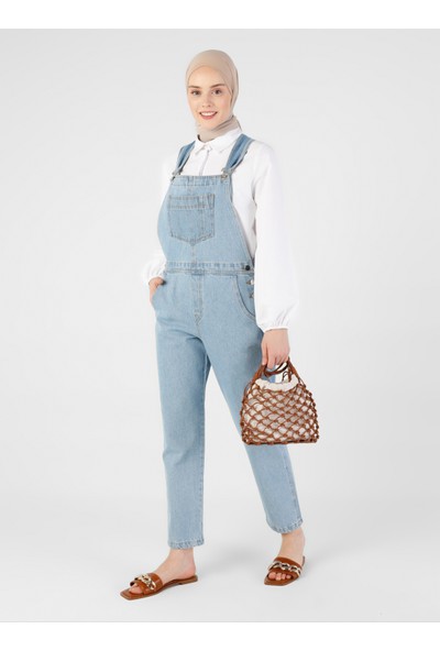 Benin Doğal Kumaşlı Kot Salopet Pantolon - Mavi - Benin