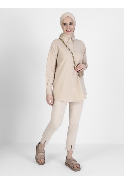 Refka Oxford Kumaştan Basic Gömlek - Vanilya - Refka Basic