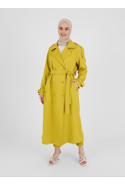 Refka Kruvaze Kapama Diagonal Kumaş Kap - Asit Sarı - Refka Casual