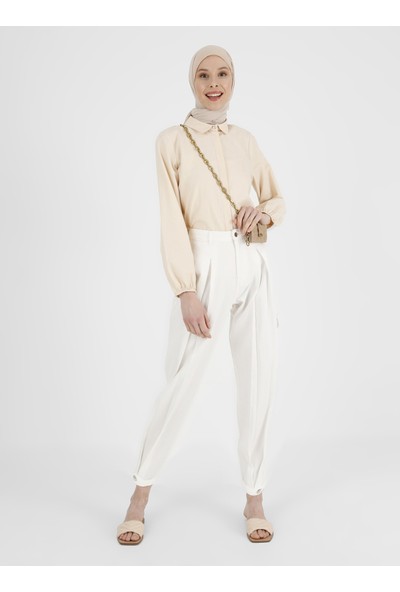 Refka Pile Detaylı Jogger Pantolon - Off White - Refka Casual
