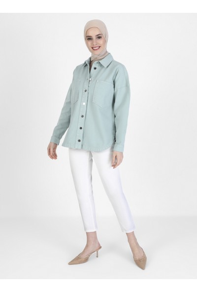 Refka Doğal Kumaşlı Düğmeli Kot Ceket - Nil - Refka Casual Refka Doğal Kumaşlı Düğmeli Kot Ceket - Nil - Refka Casual